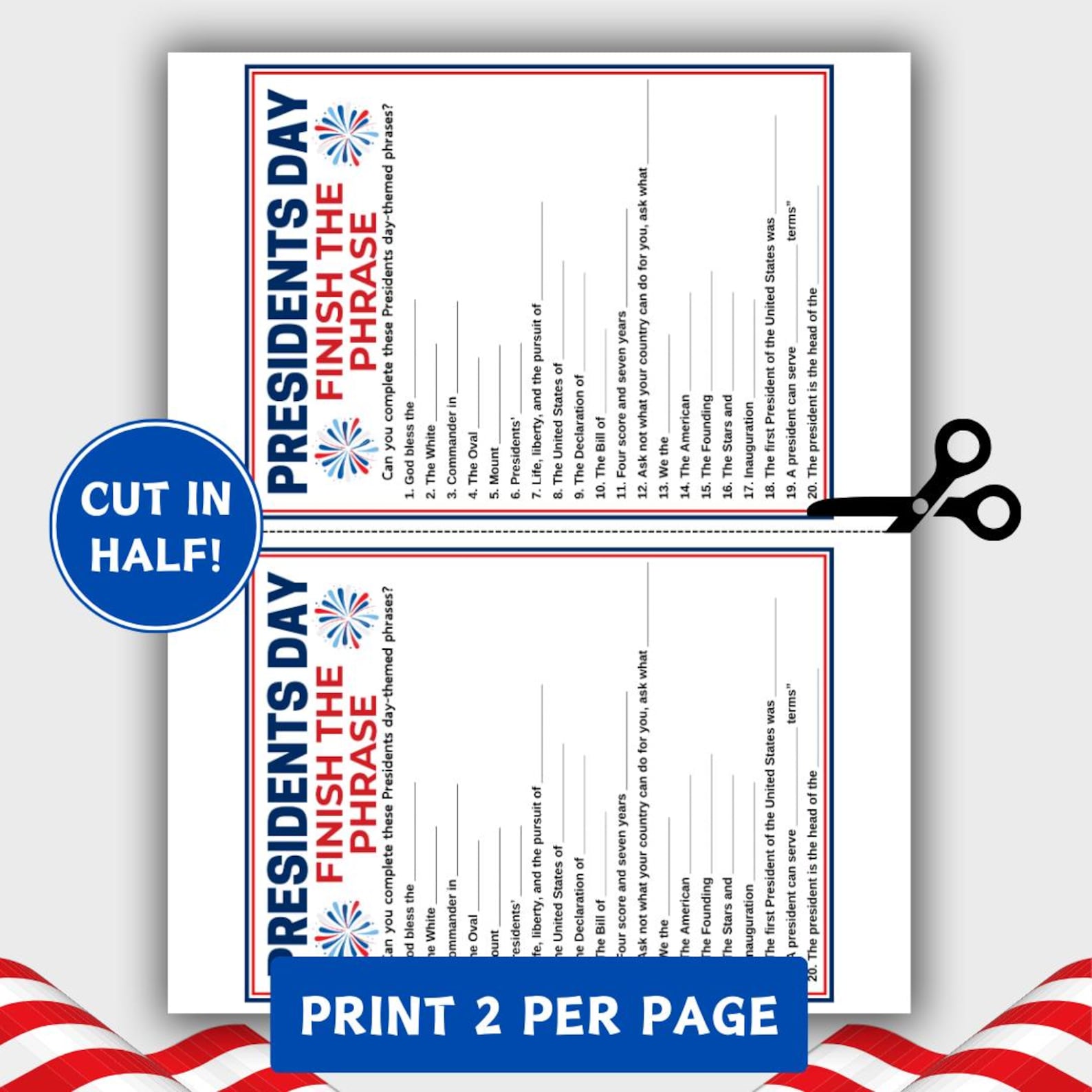 Presidents' Day Trivia Game, Printable Patriotic Trivia Quiz, Fun ...