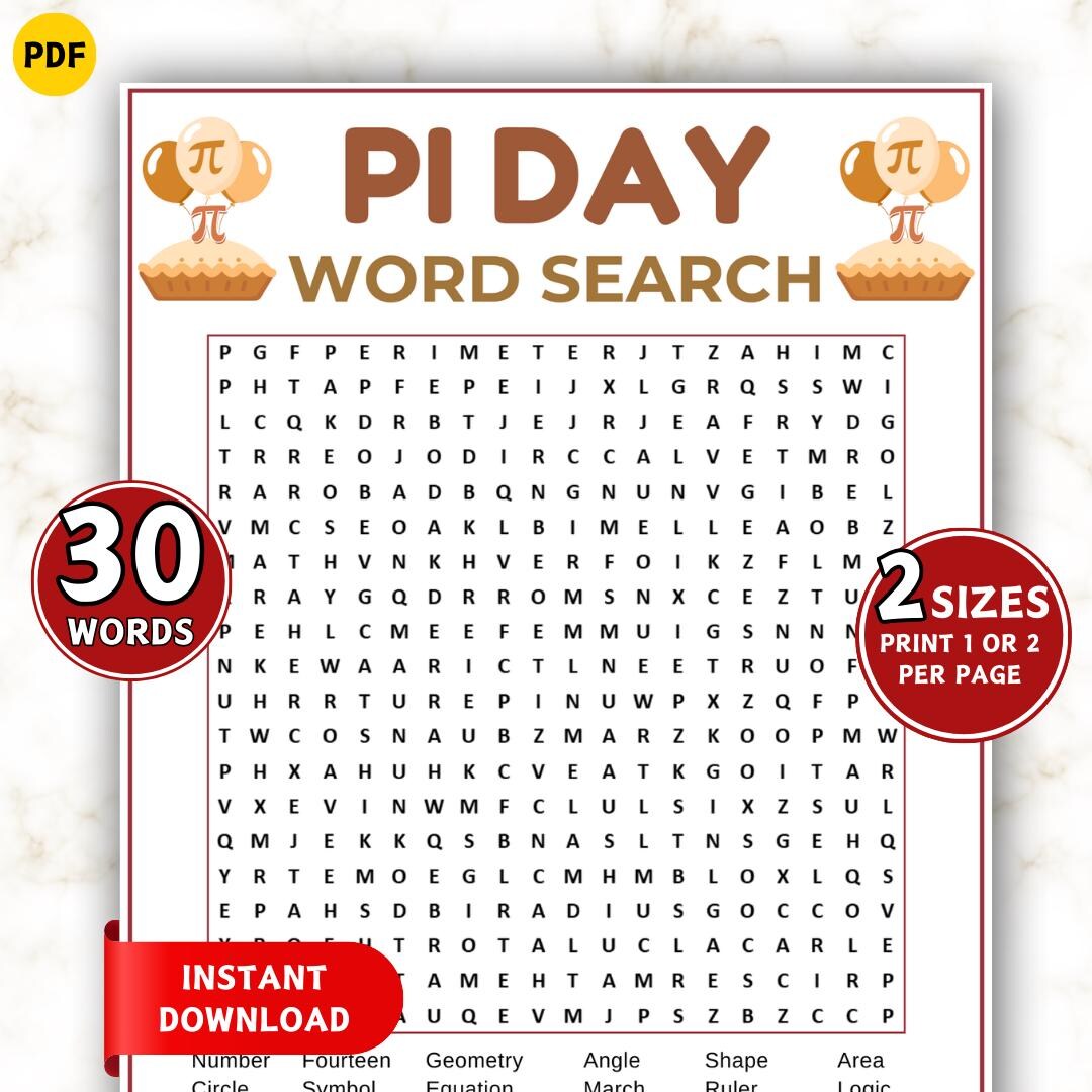 Pi Day Word Search Game, Printable Pi Day Games, Classroom Pi Day ...