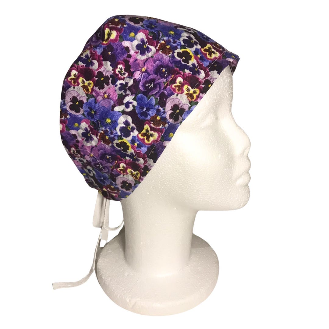 Pansy Floral Scrub Cap | Colorful Medical Head Cover | Nurse & Doctor ...