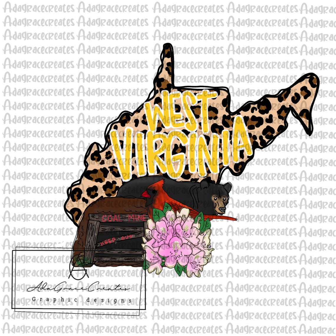 West Virginia State Hand Drawn Clipart West Virginia - Etsy