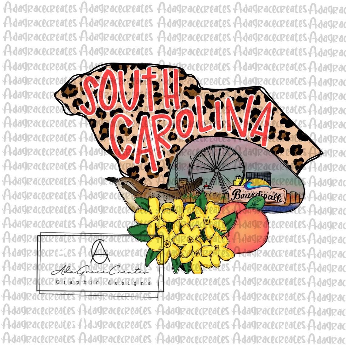South Carolina State Png Hand Drawn Clipart South Carolina | Etsy