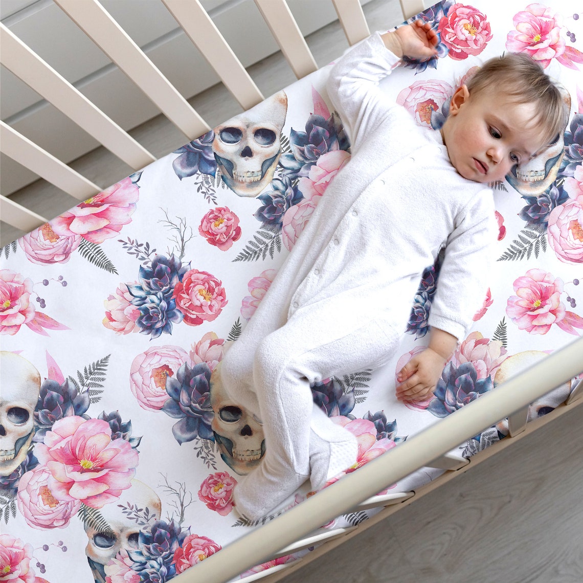 Flowers and Skulls Gothic Baby Crib Sheets Halloween - Etsy