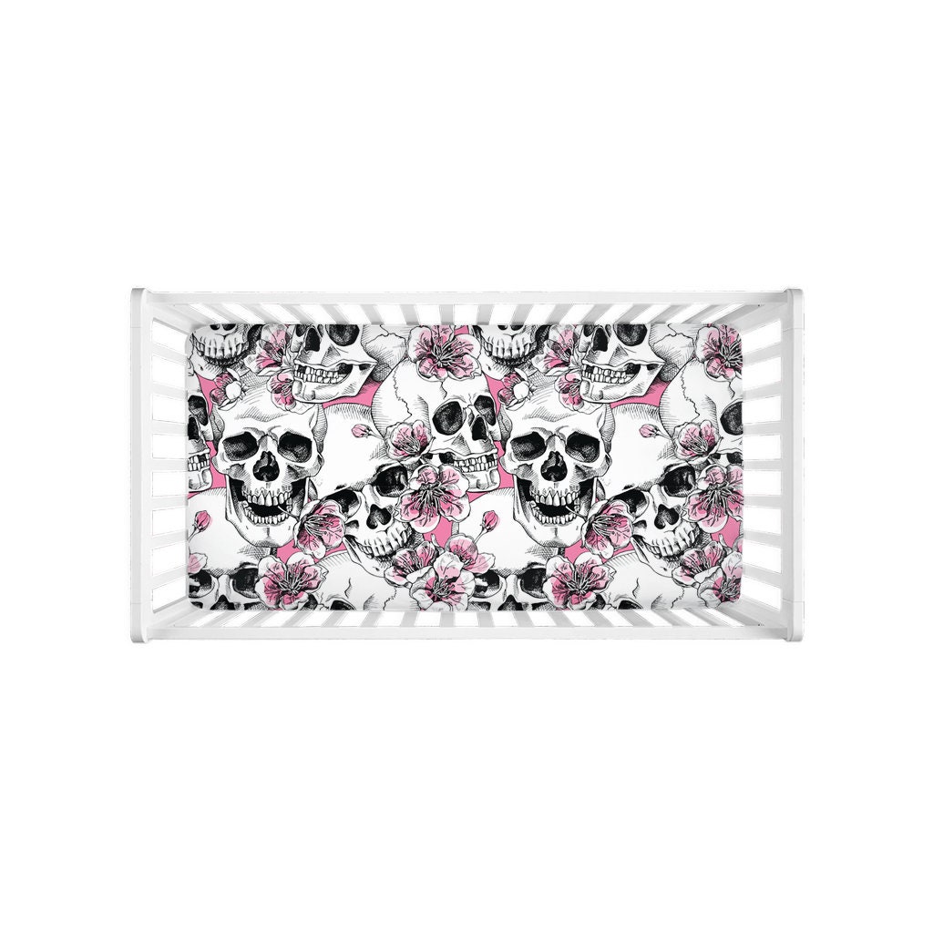Pink Flower and Skull Gothic Crib Sheets Halloween - Etsy