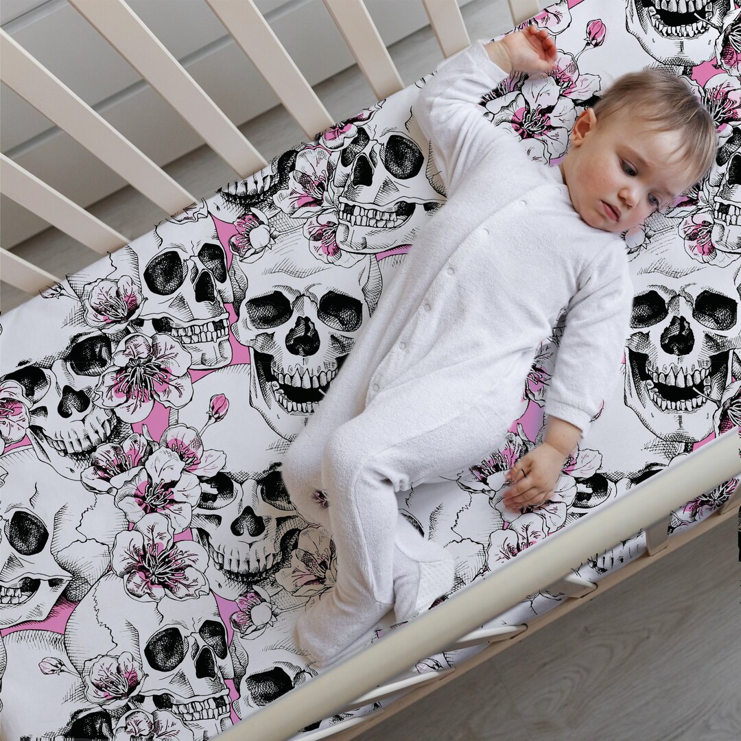 Pink Flower and Skull Gothic Crib Sheets Halloween - Etsy