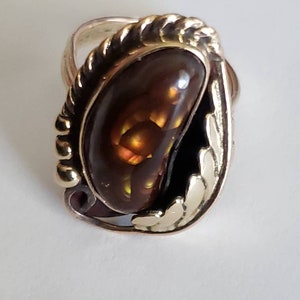 Fire Agate 14k Yellow Gold Navajo Style Ring / Native American 14k Fire Agate Ring / Fire Agate ...