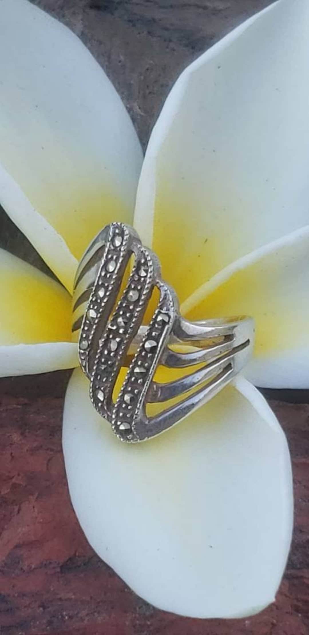 Sterling Silver Marcasite Vintage Ring Elongated Cocktail Style Ring - Etsy