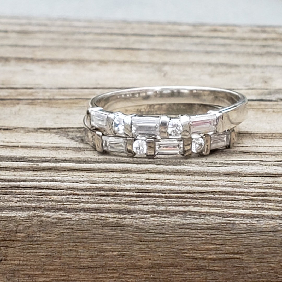 Sterling Silver CZ Stacking Ring set of Two / Stackable Cubic Zirconia ...
