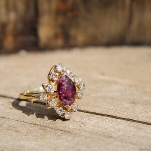 Vintage Ruby Diamond 14K Cocktail Ring | Marquise Ruby With Diamond ...