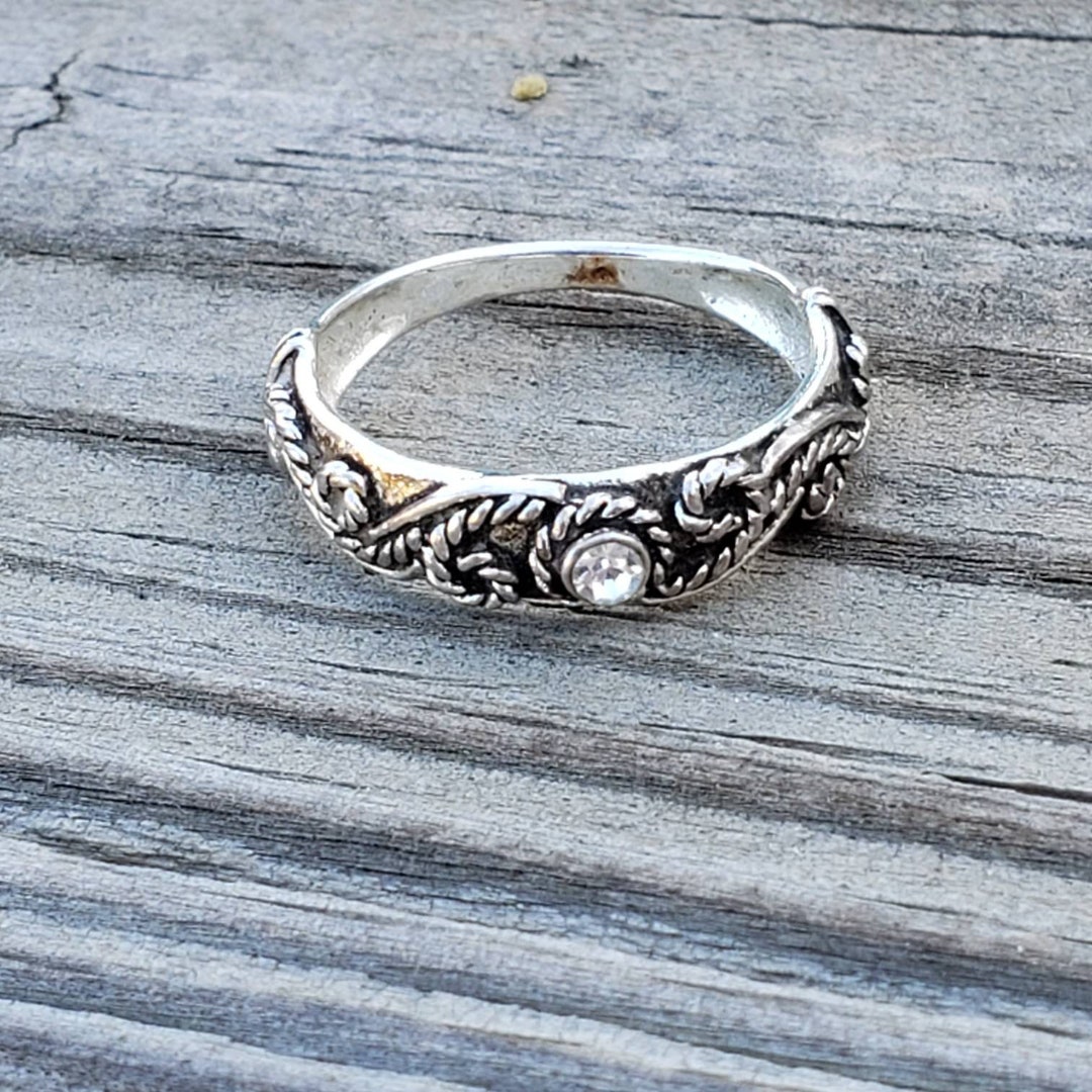 Sterling Silver Glass Stone Ring / Sterling Silver Band With Glass ...