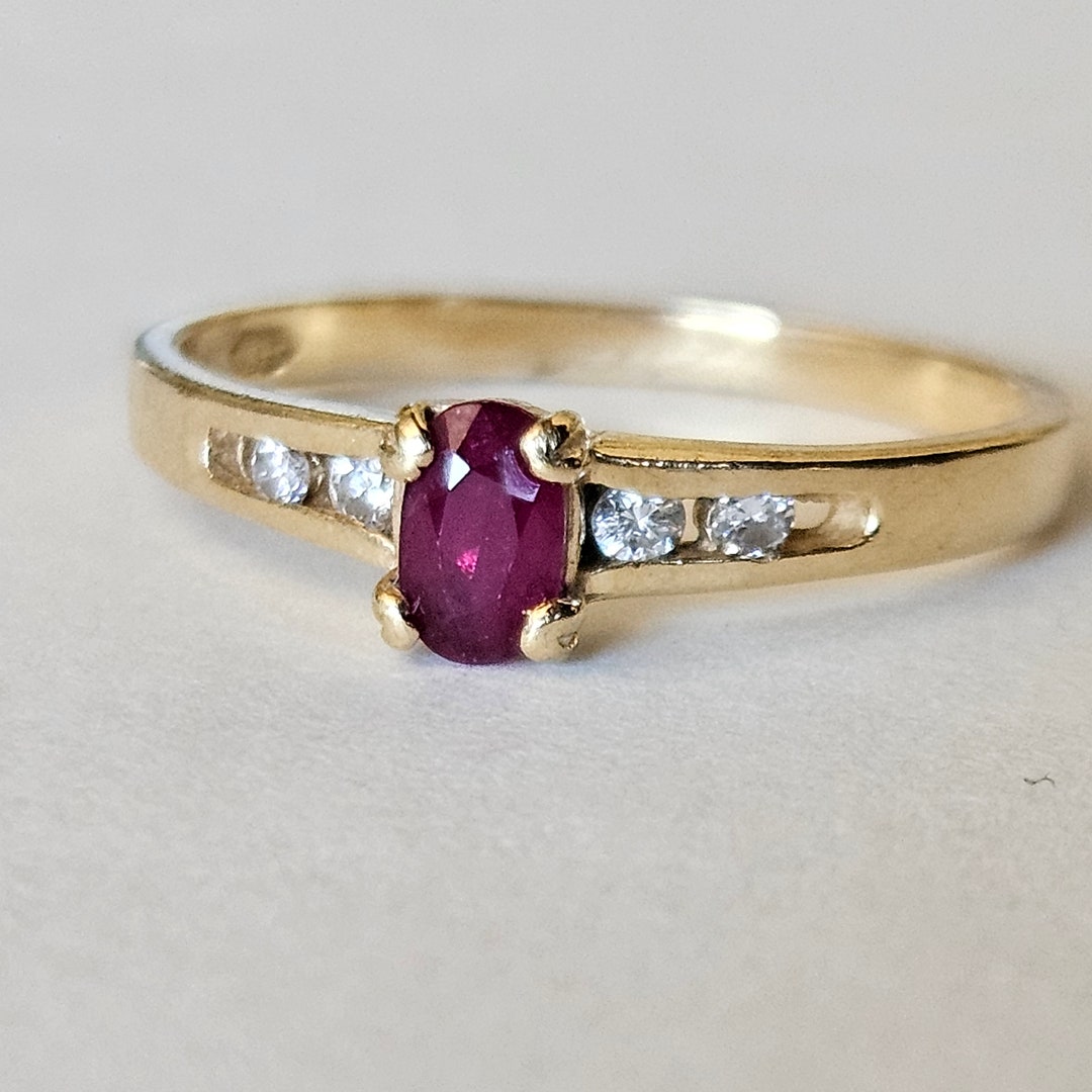 Elegant 14K Yellow Gold Ruby and Diamond Ring – Size 6.25, .25 Carat ...