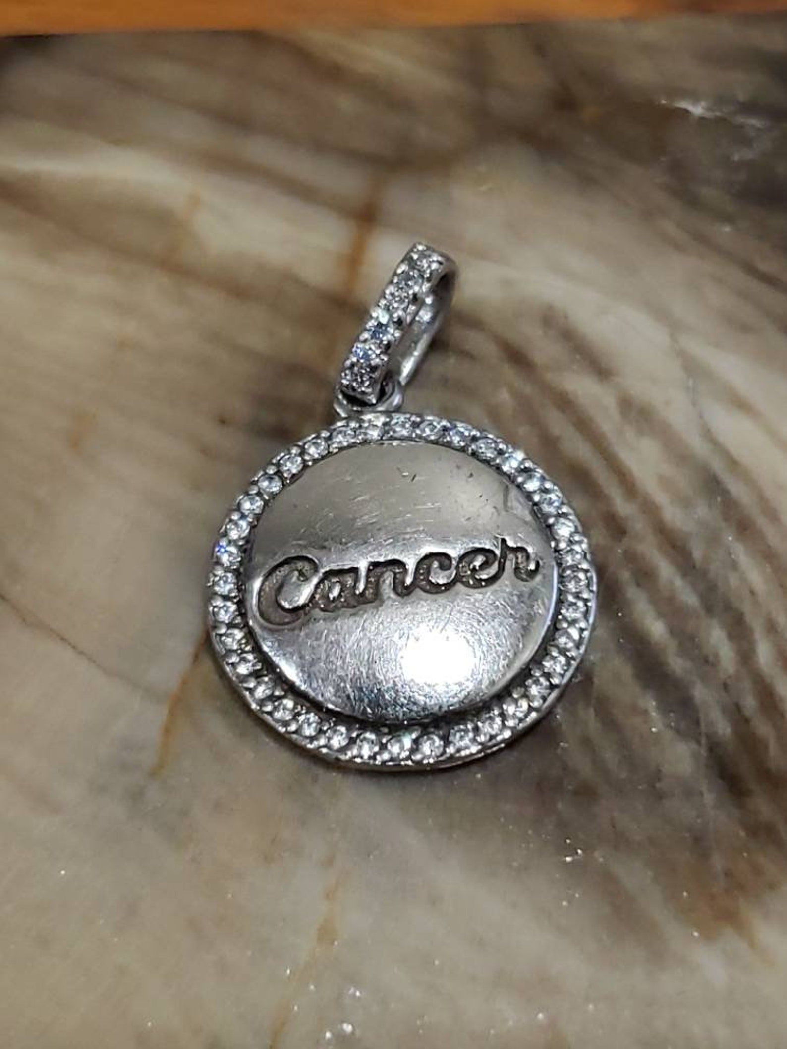 Sterling Silver Cancer Charm with Cubic Zirconia / | Etsy