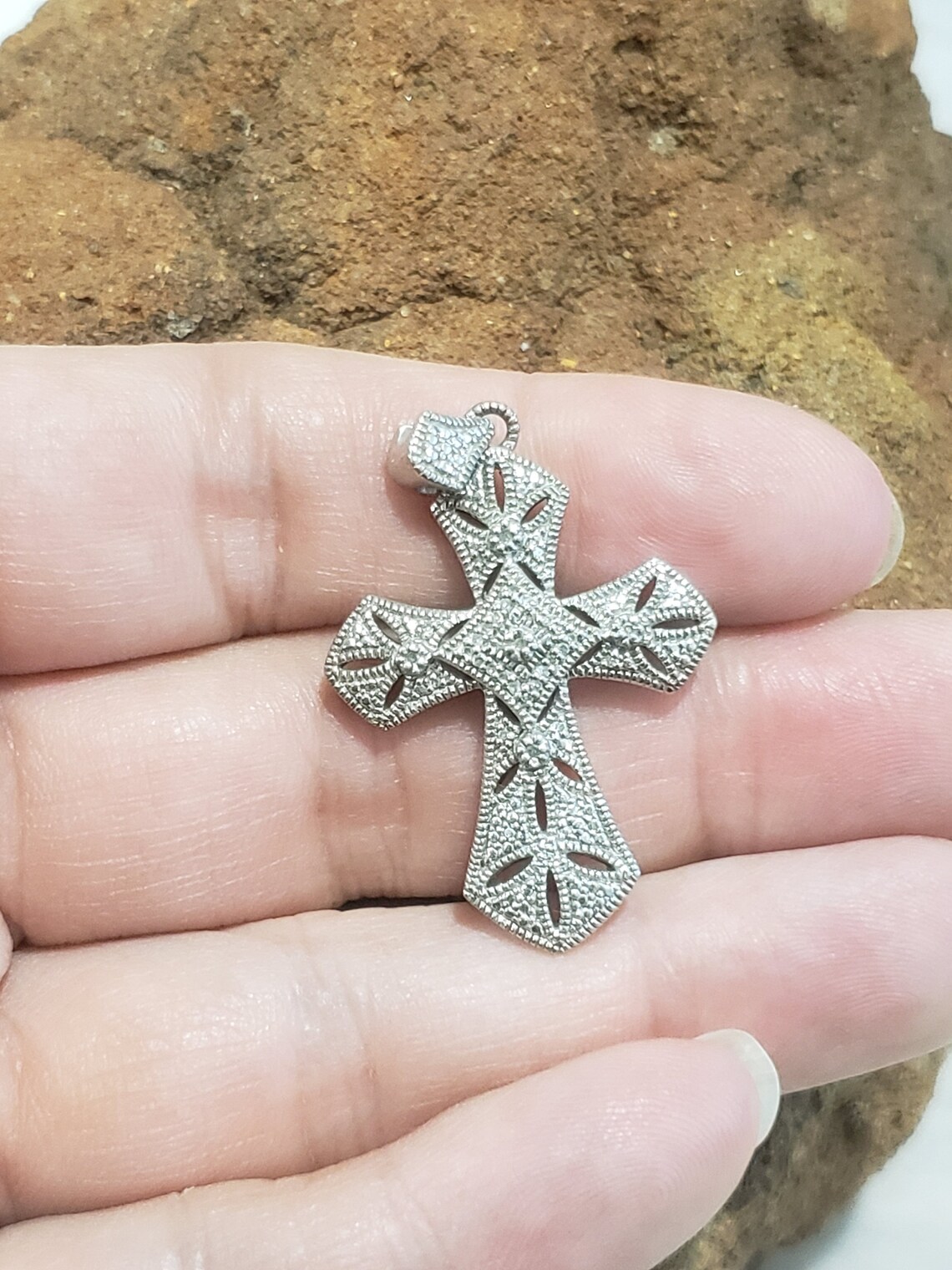 Diamond Cross in Sterling Silver Pendant / Multistone Pave Set - Etsy