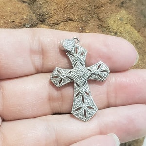 Diamond Cross in Sterling Silver Pendant / Multistone Pave Set Diamond ...