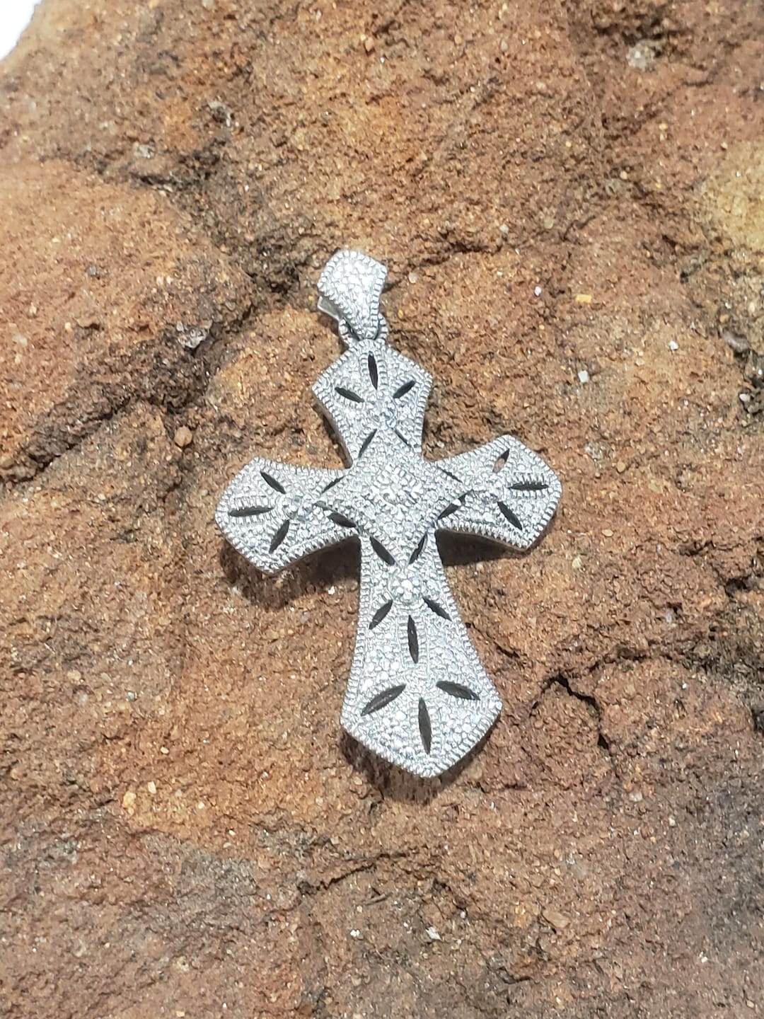 Diamond Cross in Sterling Silver Pendant / Multistone Pave Set Diamond ...