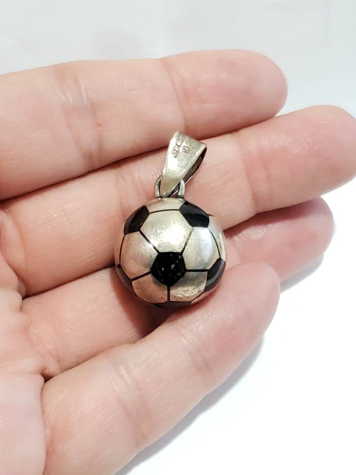 Sterling Silver Soccer Ball Pendant / Black and Silver Soccer | Etsy