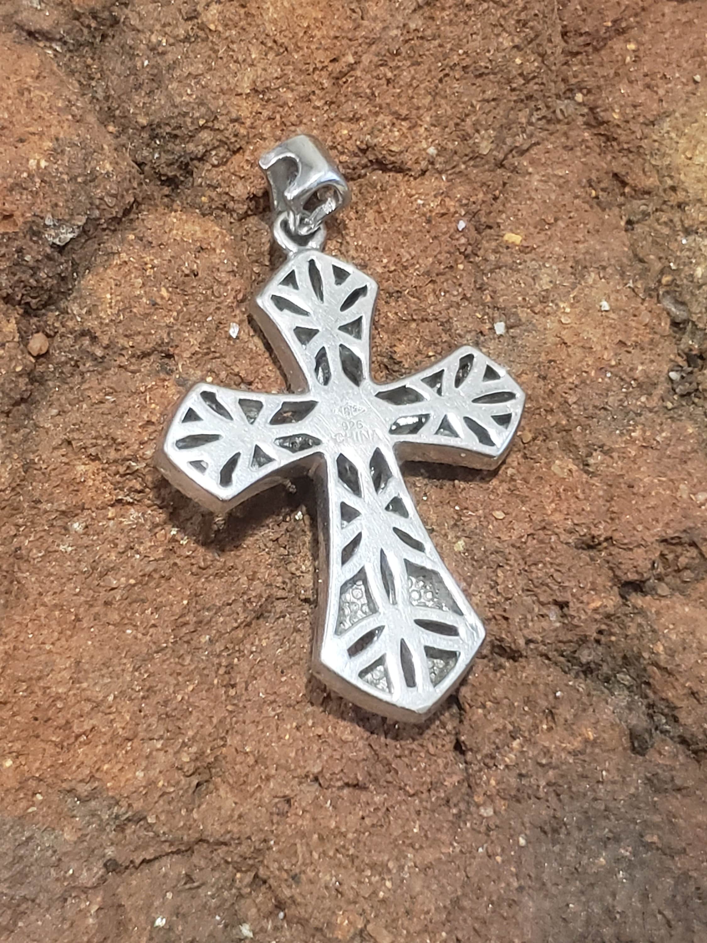 Diamond Cross in Sterling Silver Pendant / Multistone Pave Set - Etsy