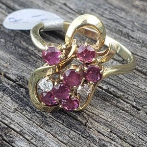 Ruby Ring 14k Gold With Diamonds / Ruby Cocktail Ring / Vintage 14K ...