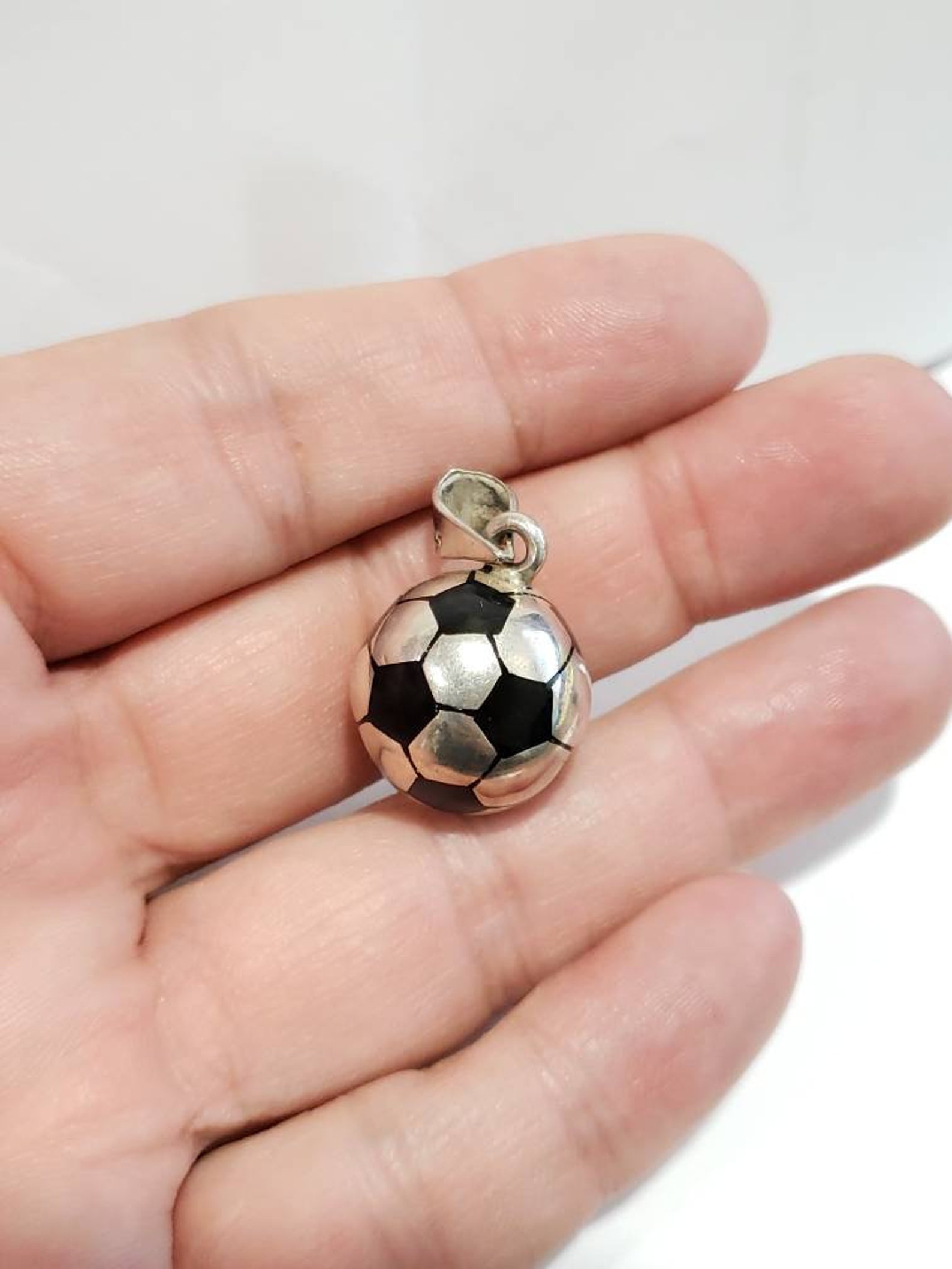 Sterling Silver Soccer Ball Pendant / Black and Silver Soccer | Etsy