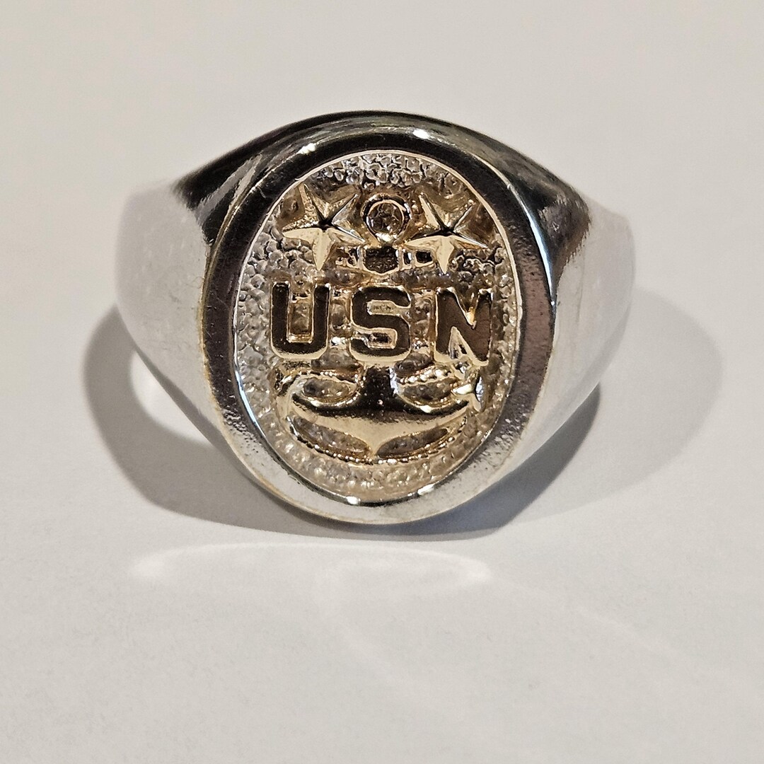 USN Sterling Silver With Gold Emblem Ring Size 13.5 - Master Chief MCPO ...