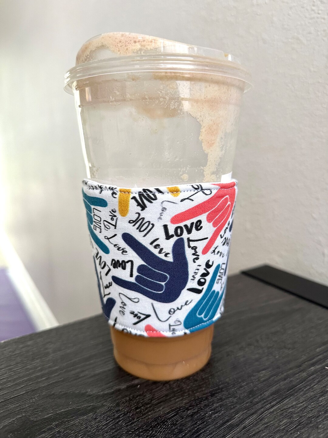 I Love You Sign Fabric Coffee Cozy - Sign Language, Cup Cozy, Reusable ...