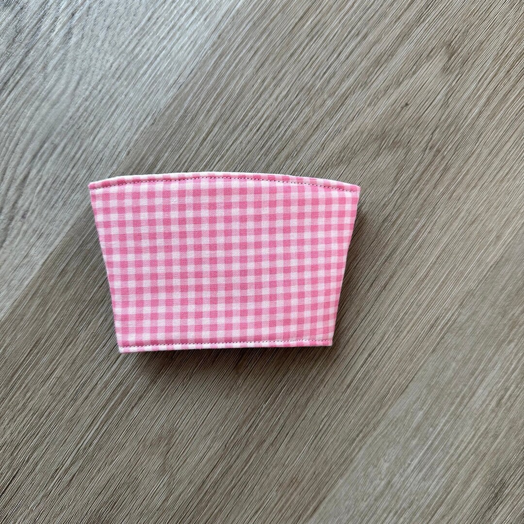 Pink Gingham Fabric Coffee Cozy Cup Cozy, Reusable, Coffee Sleeve, Hot ...