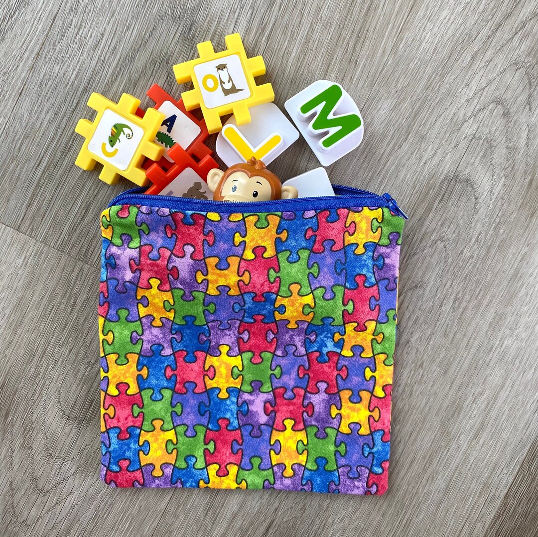 Puzzle Piece Print Zipper Bag Autism Pride, Autism Support, Toy Bag ...