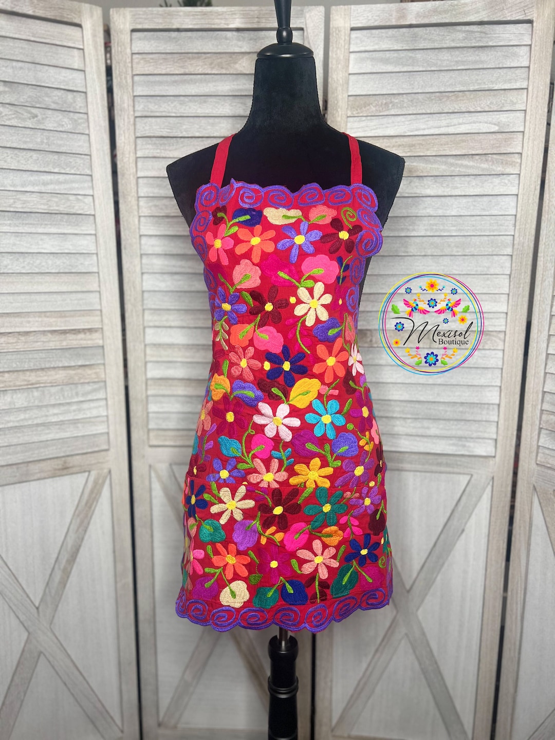 Floral Embroidered Mexican Apron-mandil Mexicano Bordado, Mexican Apron ...