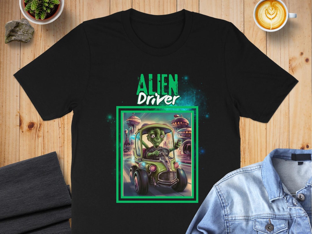 Alien Driver Funny Illustration, Sci-fi Alien Art, Whimsical Alien ...