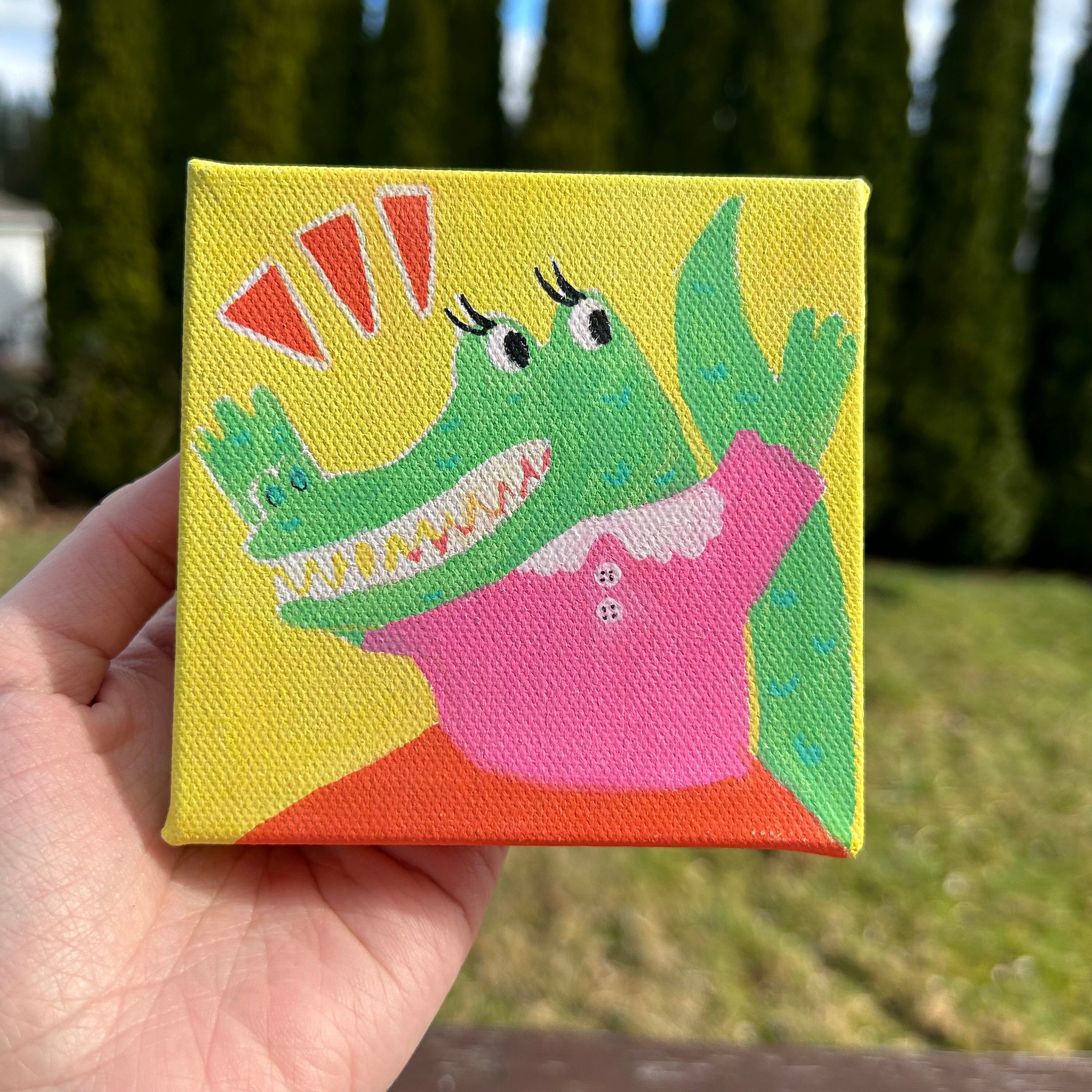 Happy Gator 4x4" Mini Canvas Painting - Etsy
