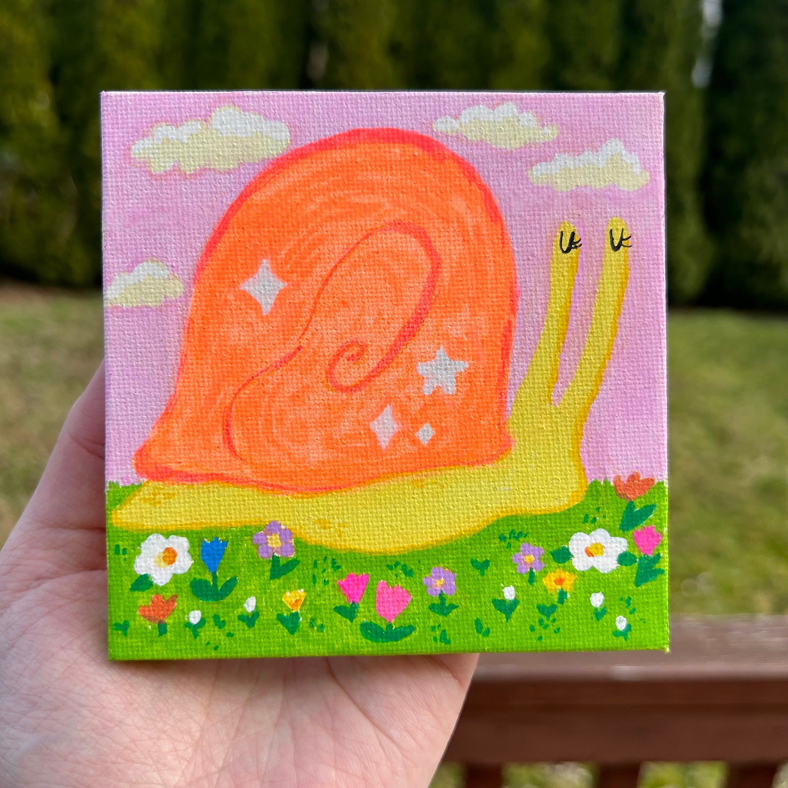 Peaceful Snail 4x4 Canvas Painting - Etsy