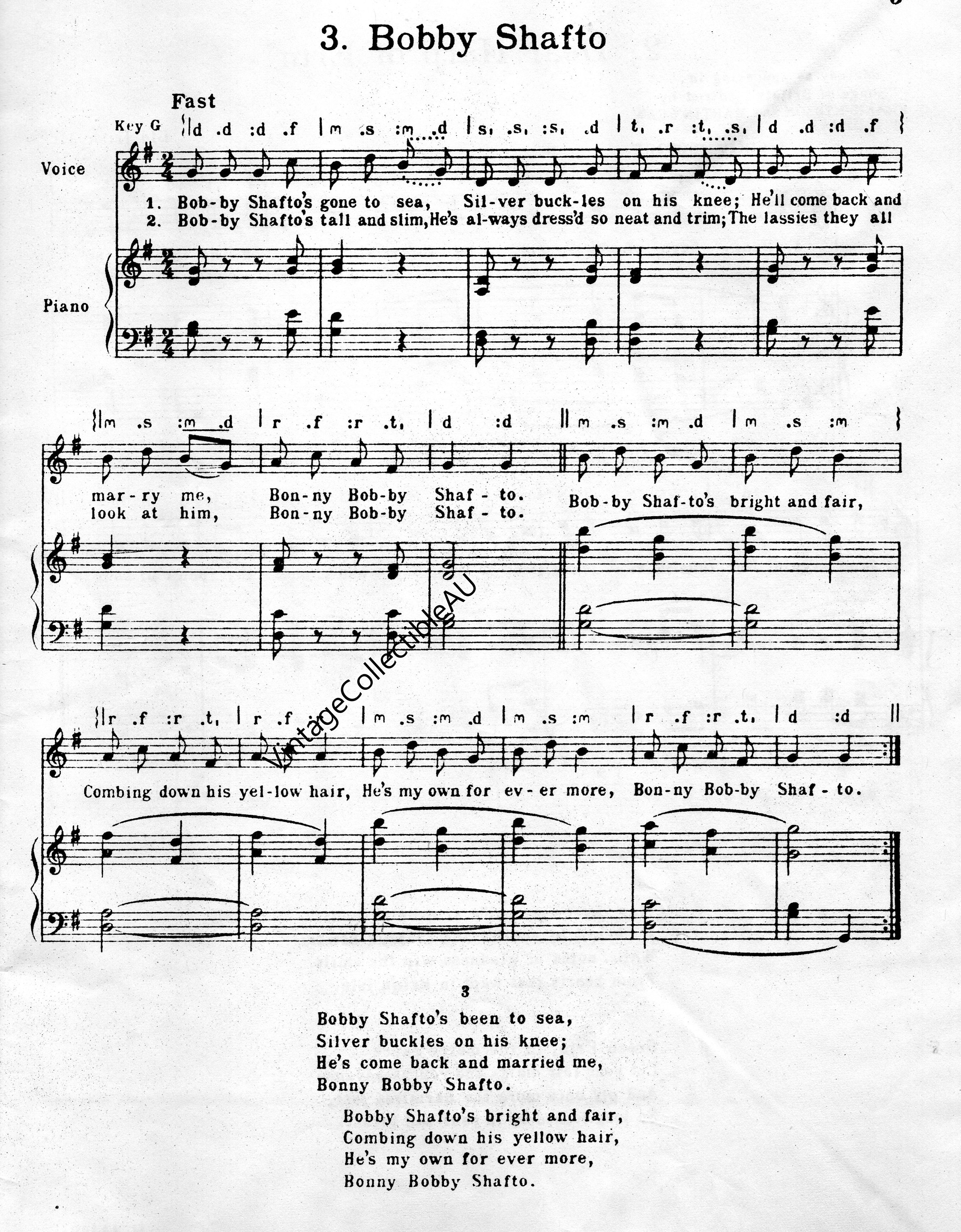 Bobby Shafto. Music & Lyrics. 1930s. INSTANT DOWNLOAD - Etsy