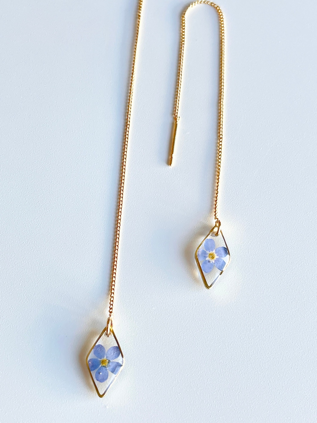Blue Forget Me Not Threader Earrings: Gold or Silver Plated Resin - Etsy