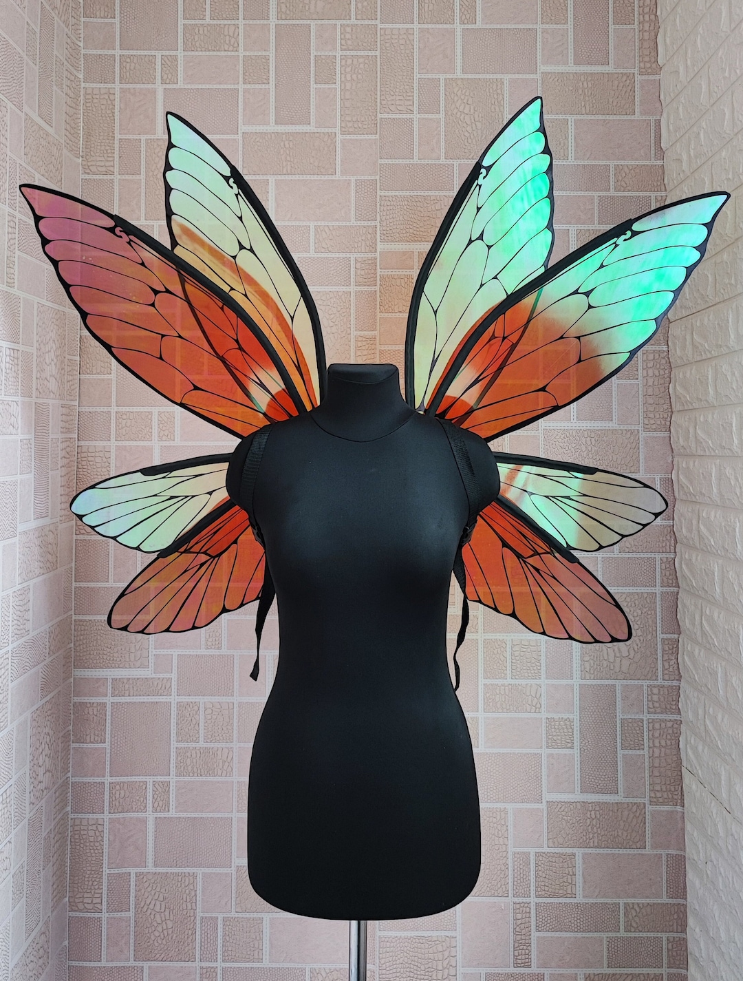 Orange Iridescent Fairy Wings, Plastic Fairy Wings for Adults, Costume ...