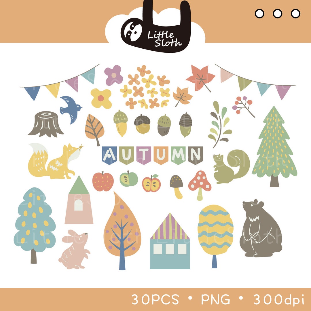 Autumn Clipart Animals Clip Art, Fall Leaves, Woodland,forest Instant ...