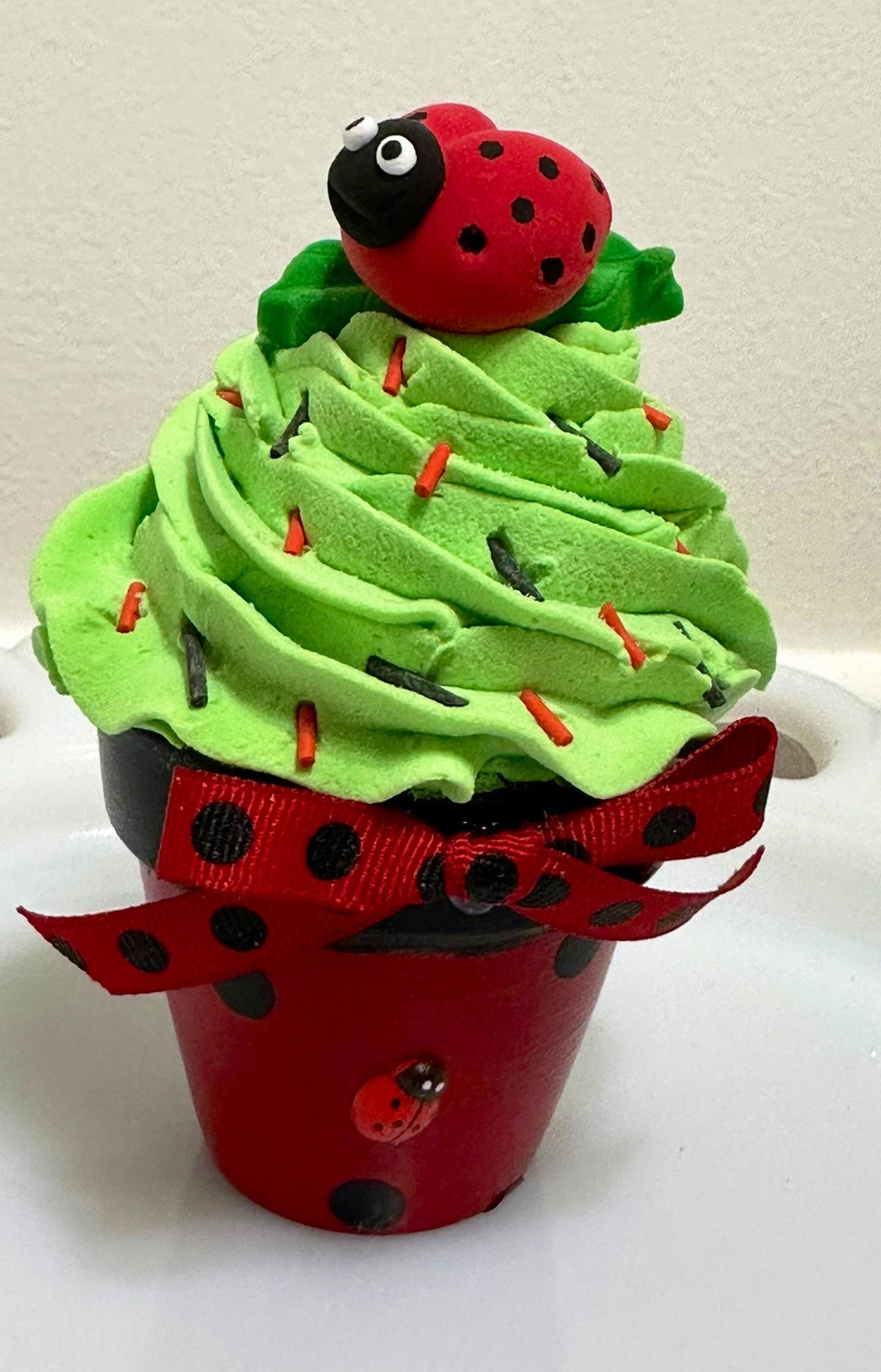 Fake Lady Bug Cupcakes, Lady Bug Decor, Ladybug Tiered Tray Decor ...