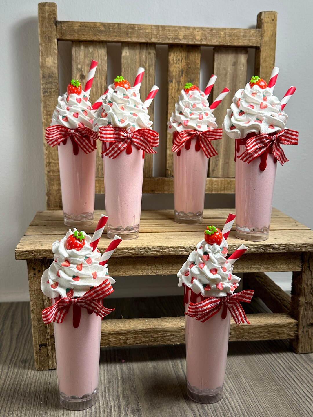 Mini Fake Strawberry Milkshake, Mini Milkshake, Tiered Tray Decor ...