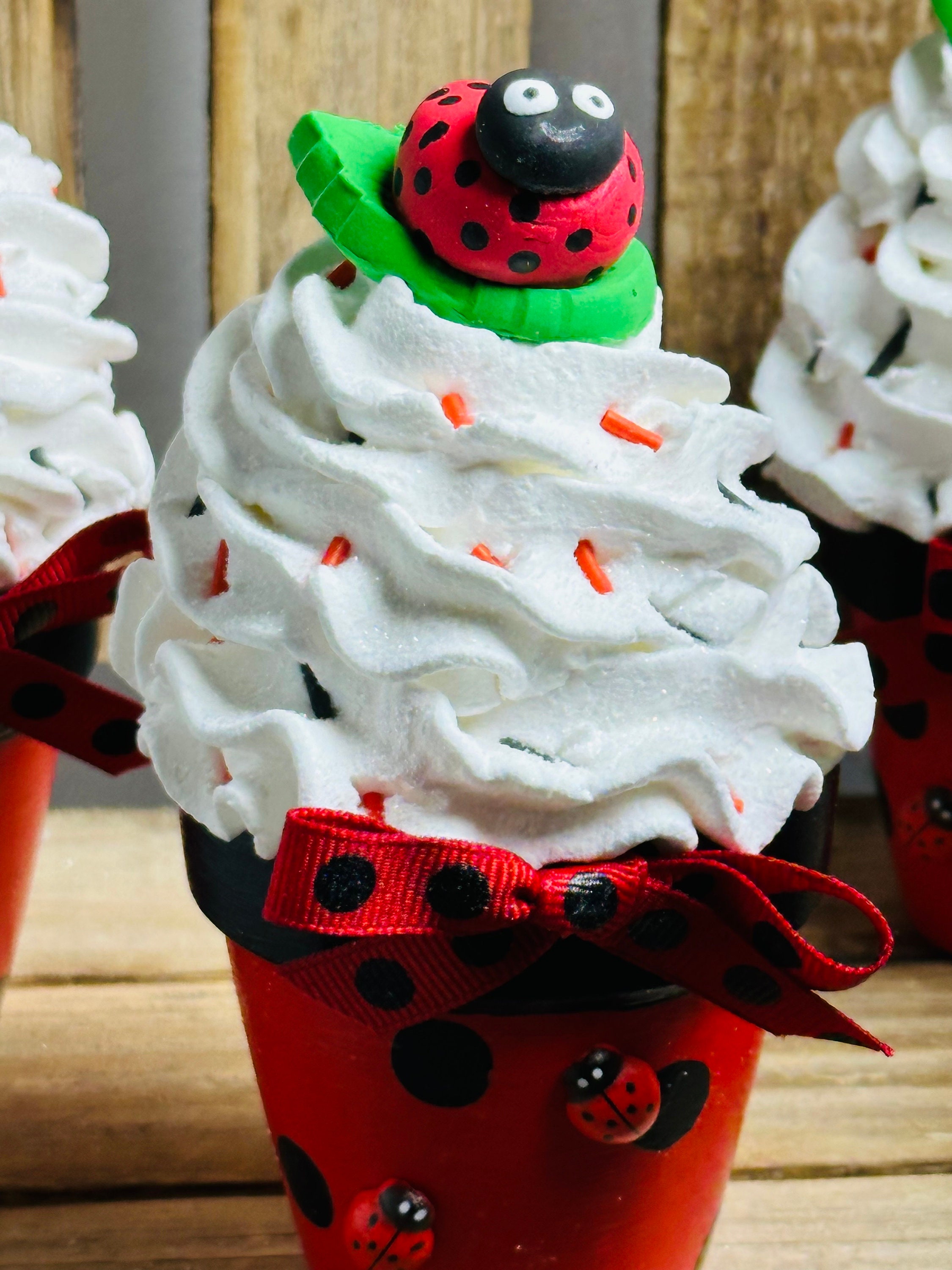 Fake Lady Bug Cupcakes, Lady Bug Decor, Ladybug Tiered Tray Decor ...