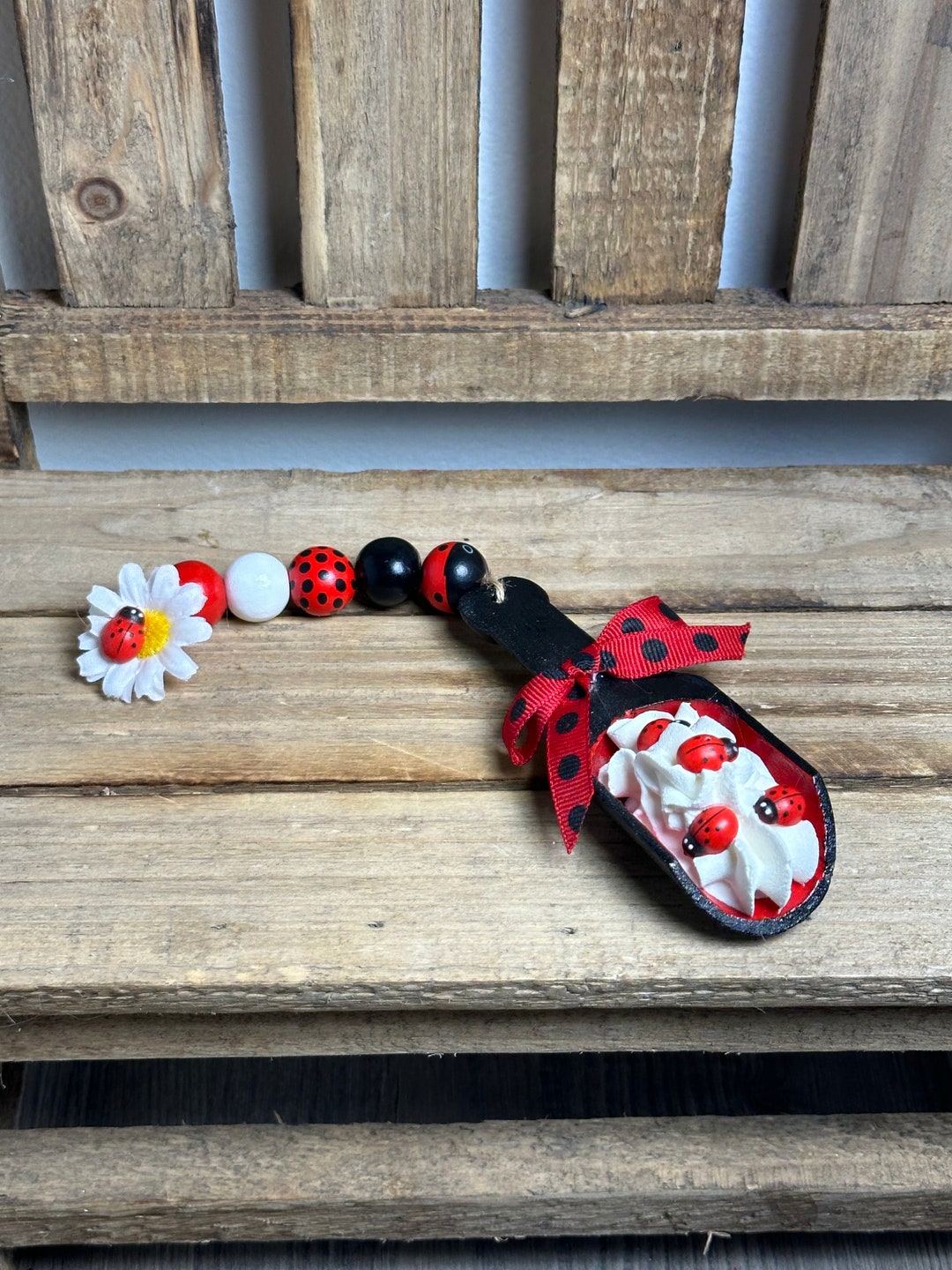 Beaded Fake Ladybug Mini Scoop, Fake Summer Decor With Beads, Spring ...