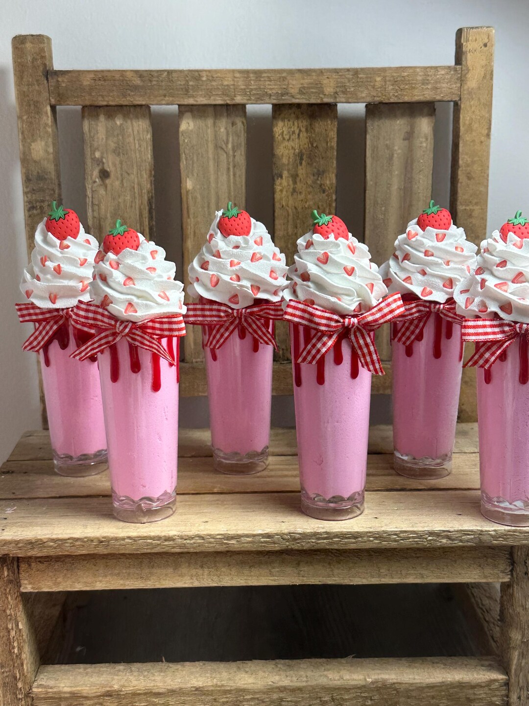 Mini Fake Strawberry Milkshake, Mini Milkshake, Tiered Tray Decor ...