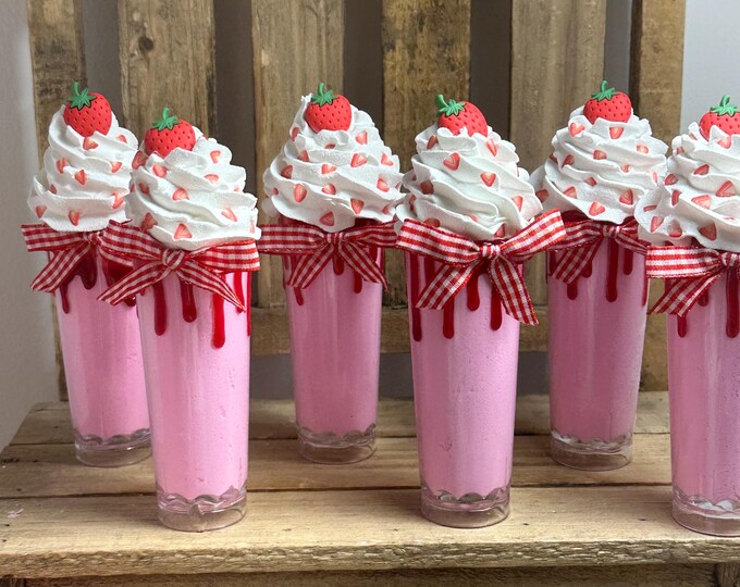 Mini Fake Strawberry Milkshake, Mini Milkshake, Tiered Tray Decor ...