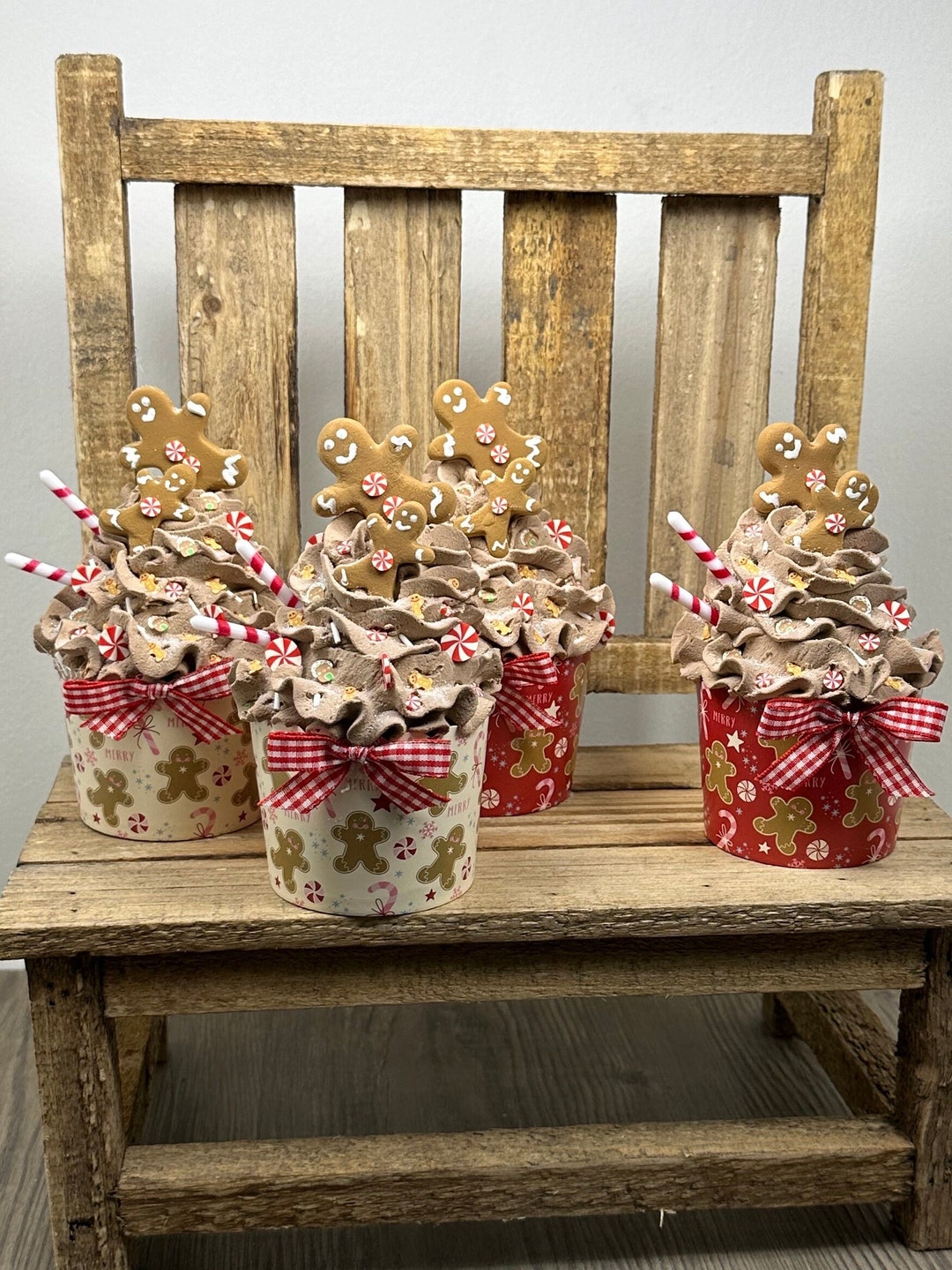 Fake Gingerbread Man Cupcakes Christmad Decor Holiday Tiered - Etsy