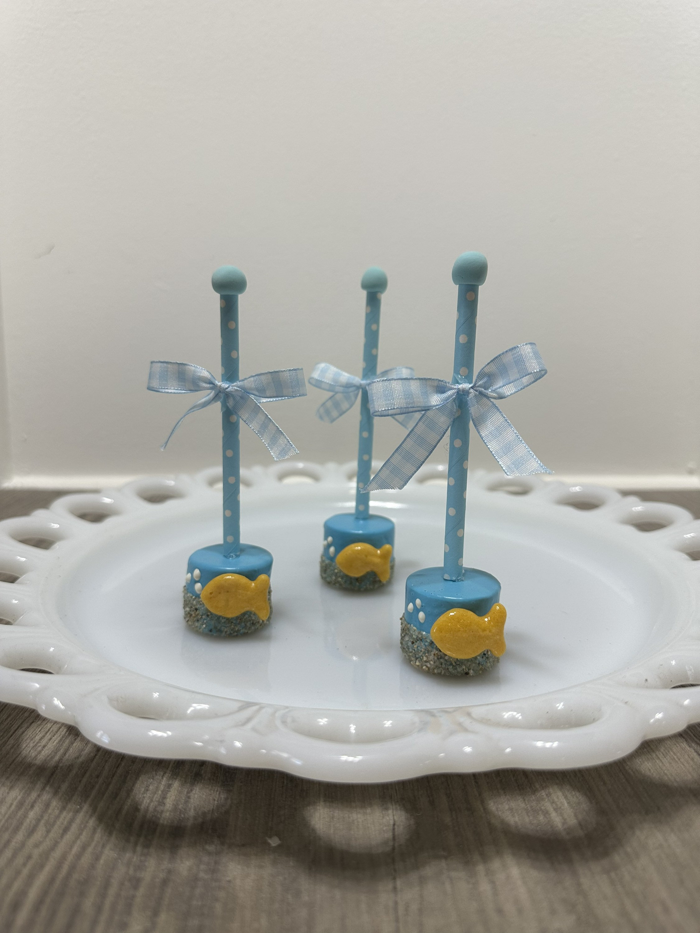 Fake Beach Tiered Tray Decor, Fake Beach Cake Pop, Dipped Marshmallow ...