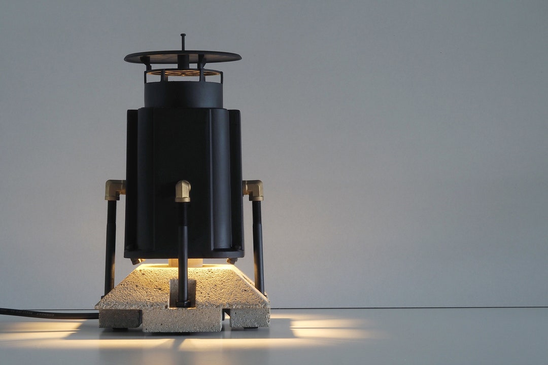 Upcycled Concrete Table Lamp: Reclaimed Polypropylene Shade, Industrial ...