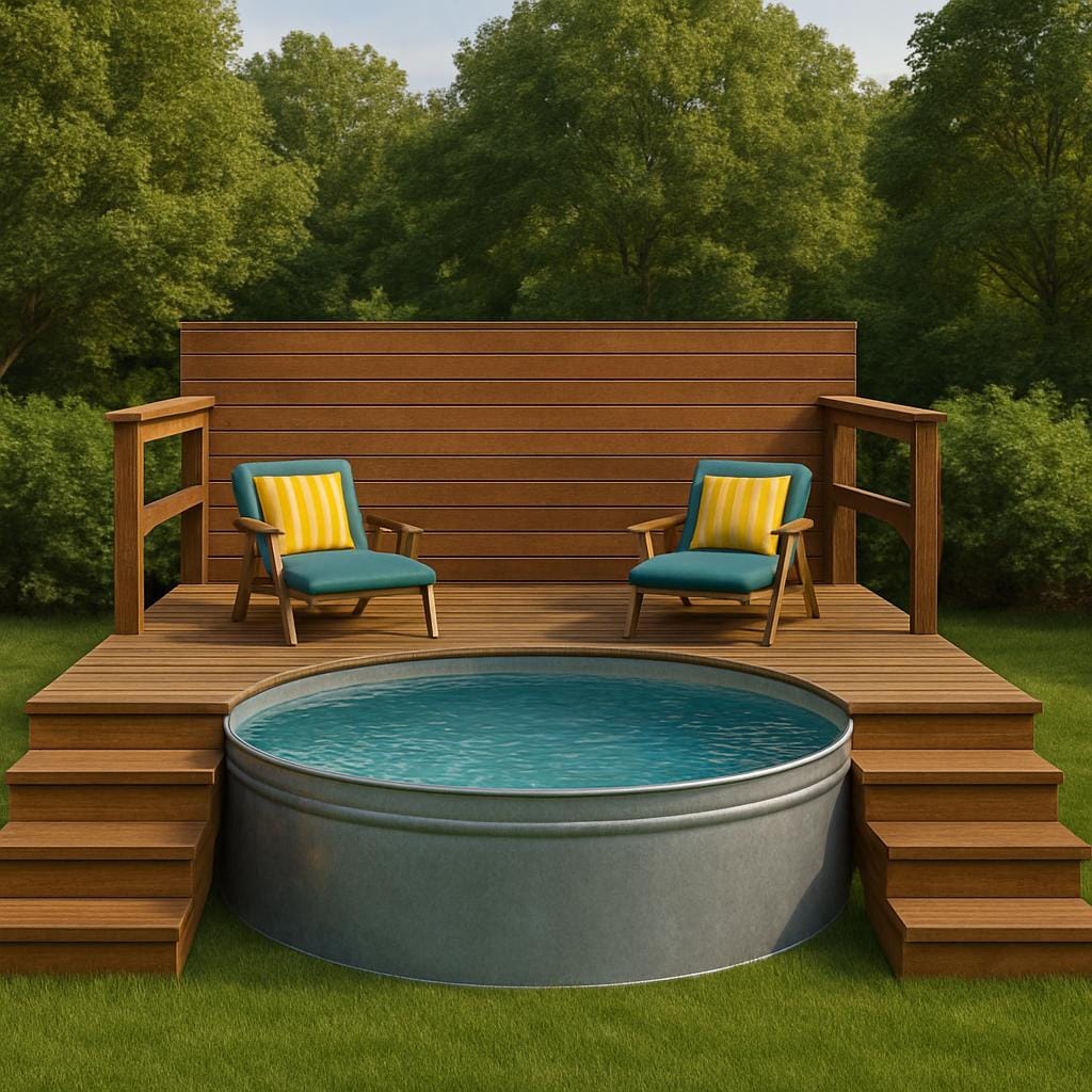 Stock Tank Pool / Cowboy Pool Deck Building Plans & Sketchup 3D Model ...