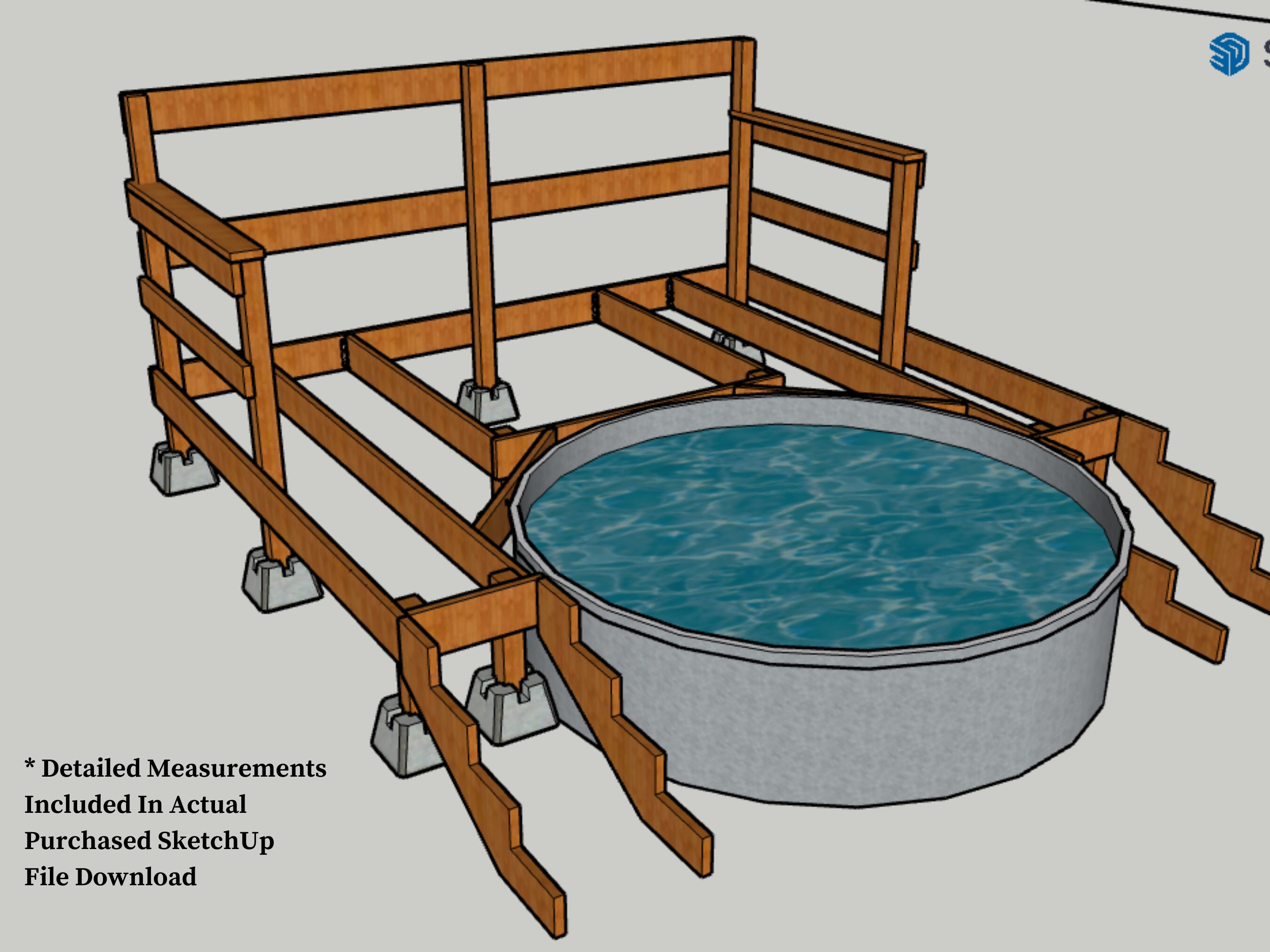 Stock Tank Pool / Cowboy Pool Deck Building Plans & Sketchup 3D Model ...