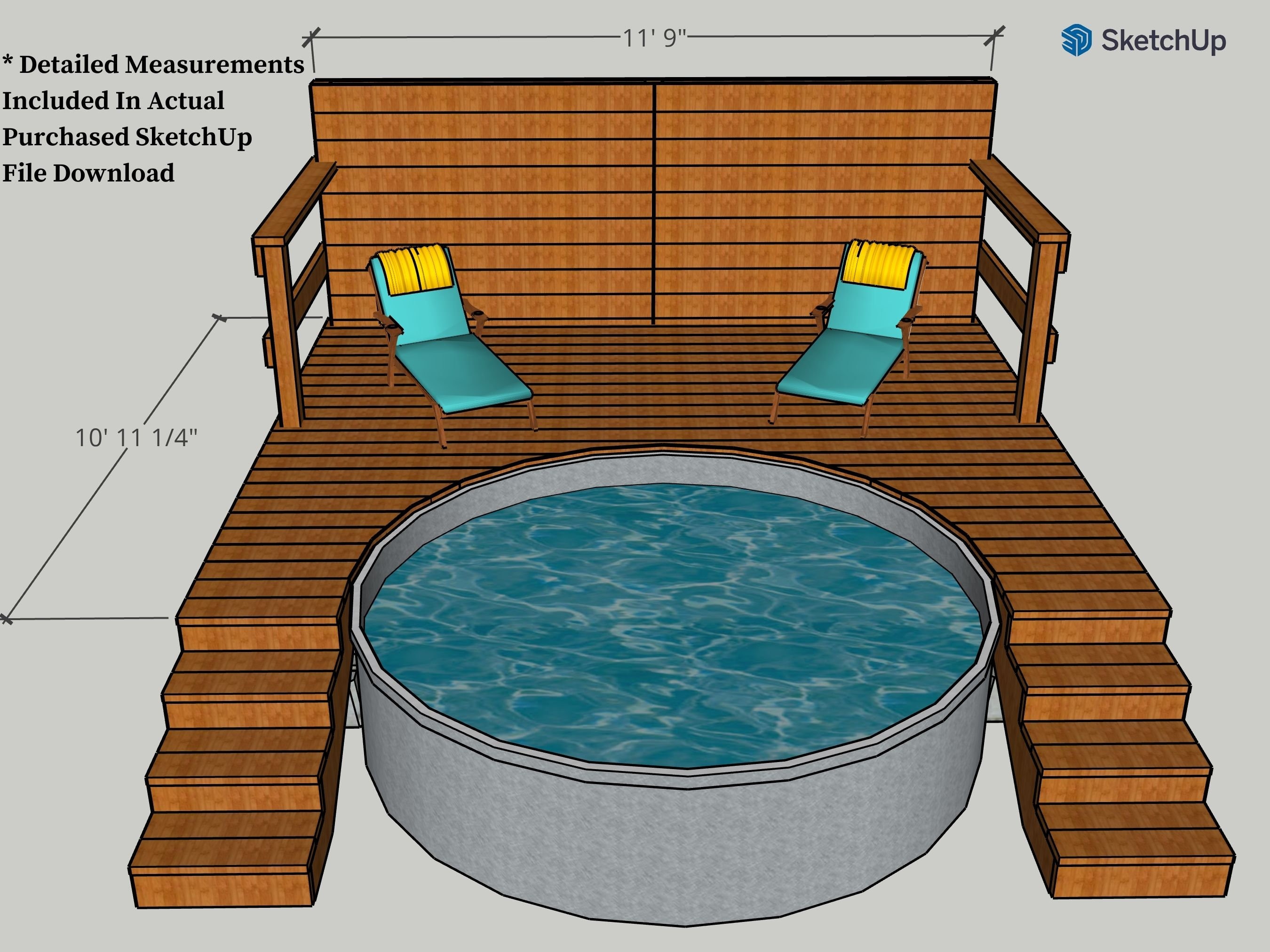 Stock Tank Pool / Cowboy Pool Deck Building Plans & Sketchup 3D Model ...