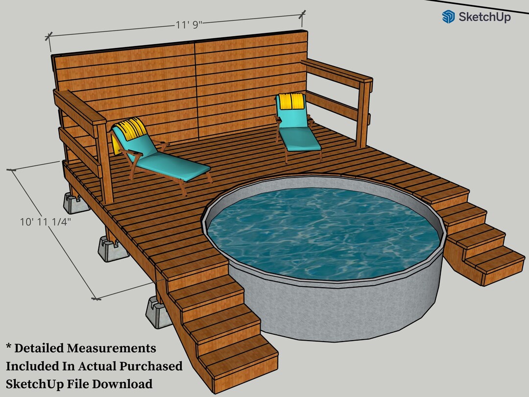 Stock Tank Pool / Cowboy Pool Deck Building Plans & Sketchup 3D Model ...