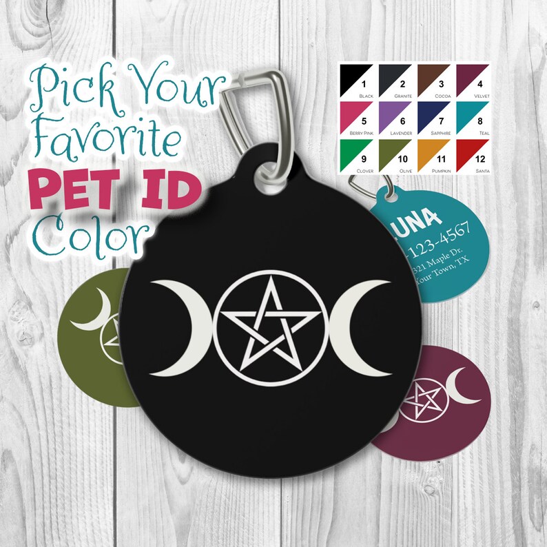 Custom Pet ID Tag Triple Goddess Pagan Pentacle Moon Magic - Etsy