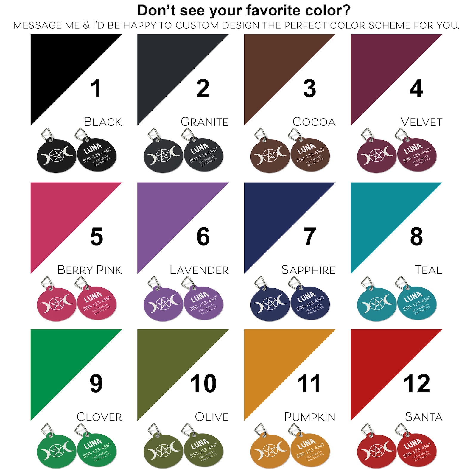 Custom Pet ID Tag Triple Goddess Pagan Pentacle Moon Magic | Etsy