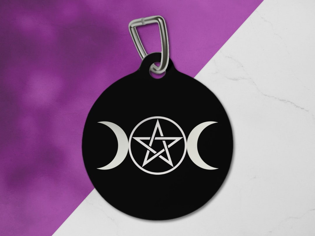 Custom Pet ID Tag - Triple Goddess Pagan Pentacle Moon Magic Minimalist ...
